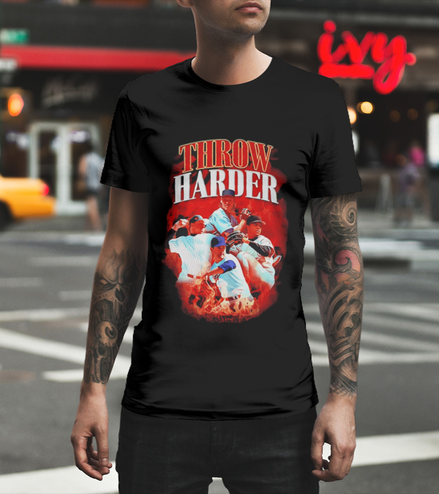 Throw Harder Baseball Players With Fire T-Shirt