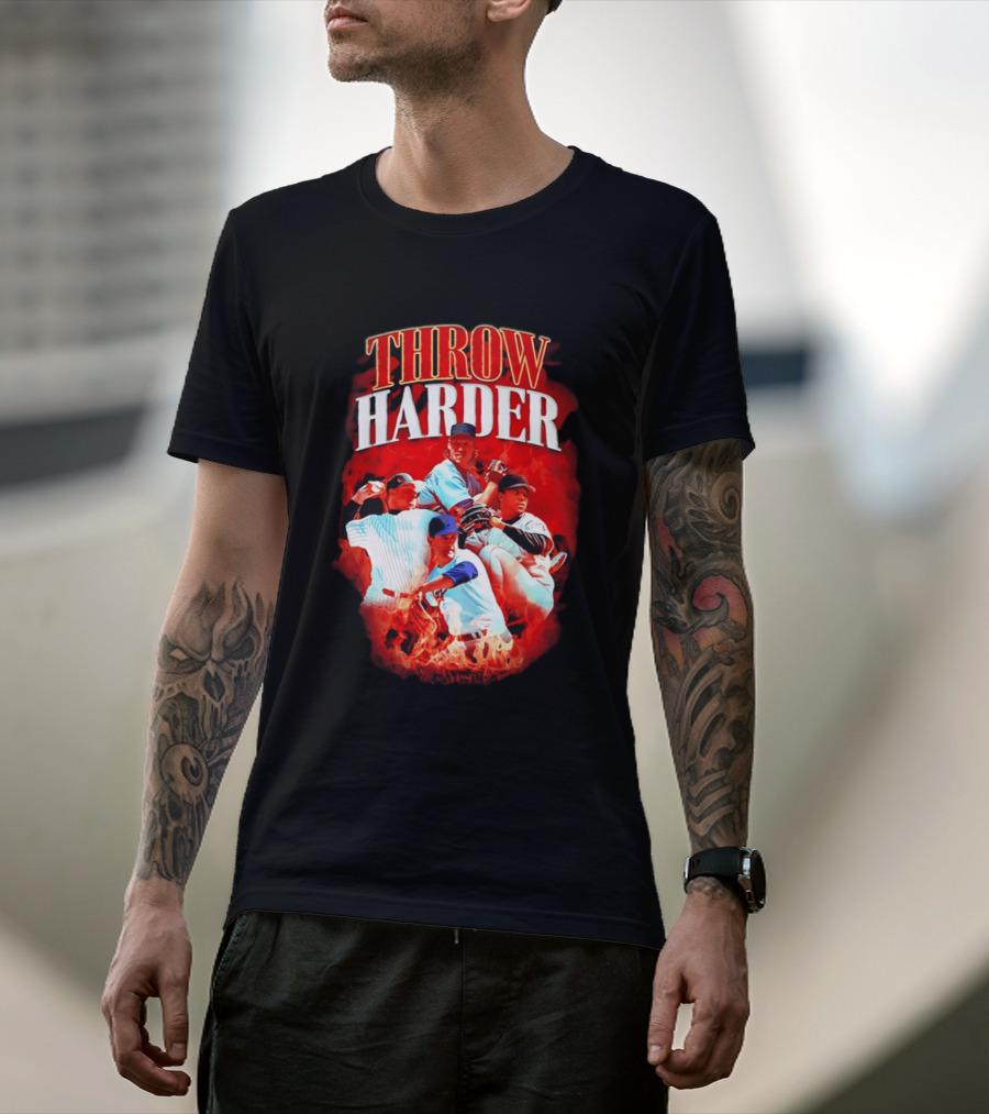Throw Harder Baseball Players With Fire T-Shirt