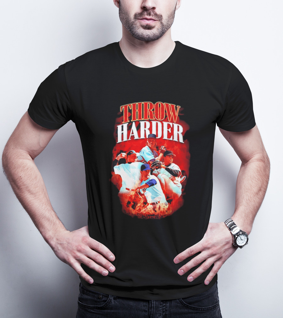 Throw Harder Baseball Players With Fire T-Shirt