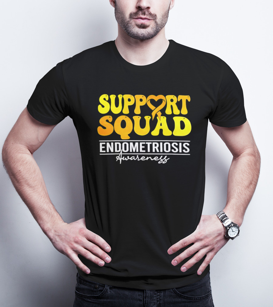 Support Squad Endometriosis Awareness Yellow Ribbon Heart T-Shirt