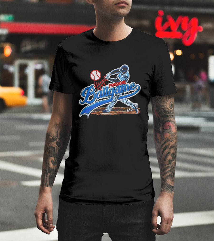 Freddie Ballgame Los Angeles Dodgers Baseball Graffiti Style Batter T-Shirt