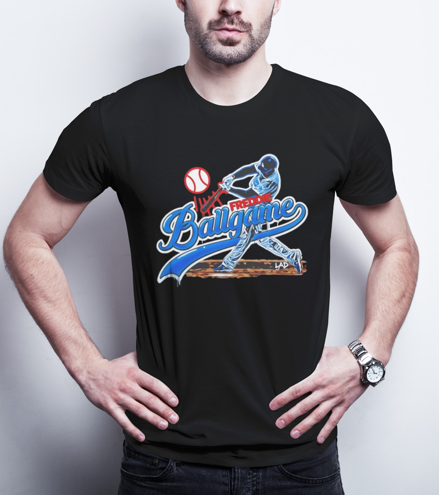 Freddie Ballgame Los Angeles Dodgers Baseball Graffiti Style Batter T-Shirt