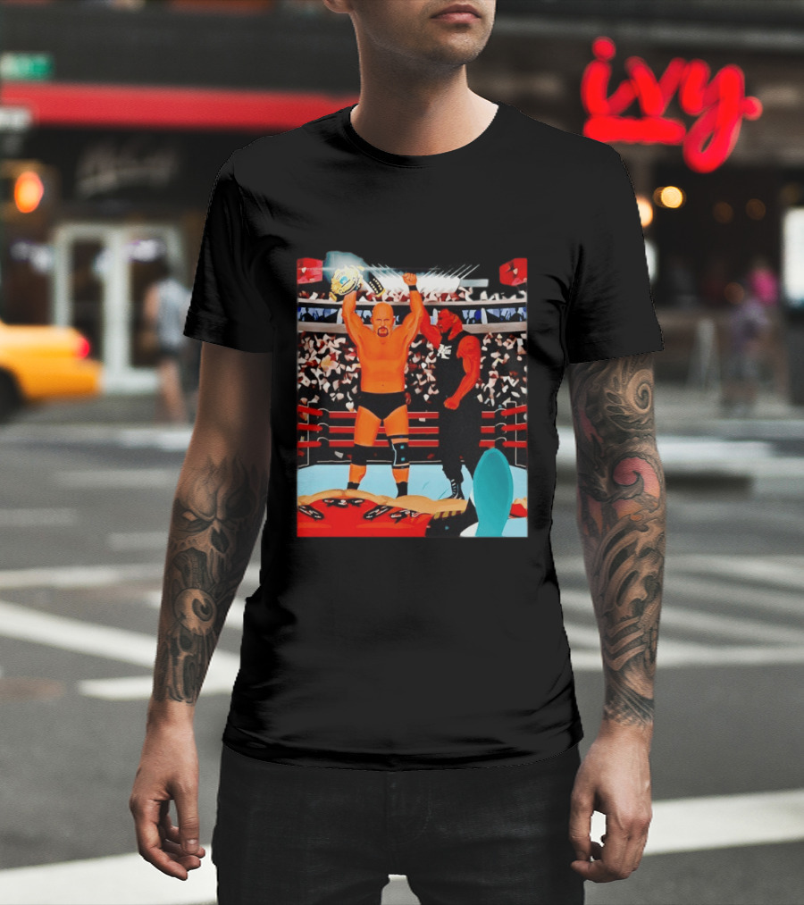 Stone Cold Steve Austin Championship Victory WWF Wrestling Arena Celebration T-Shirt