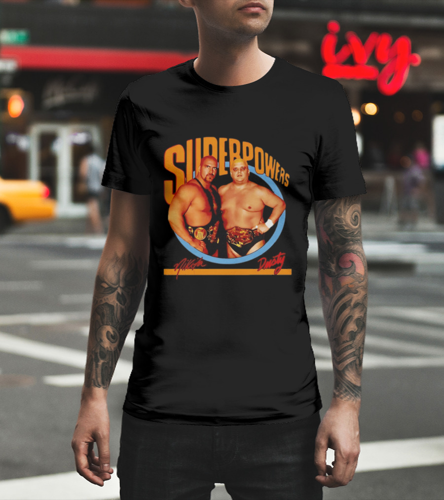 Superpowers Wrestling Legends Nikita Koloff And Dusty Rhodes Championship Belts T-Shirt
