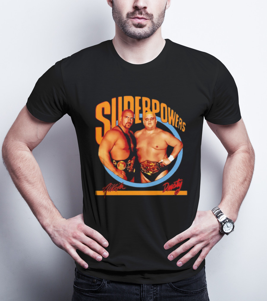 Superpowers Wrestling Legends Nikita Koloff And Dusty Rhodes Championship Belts T-Shirt