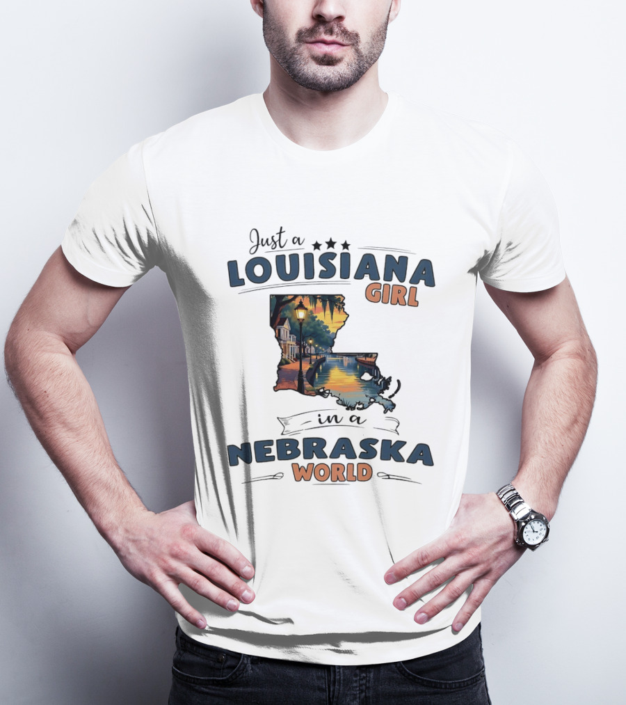 Just A Louisiana Girl In A Nebraska World Scenic Reflection T-Shirt