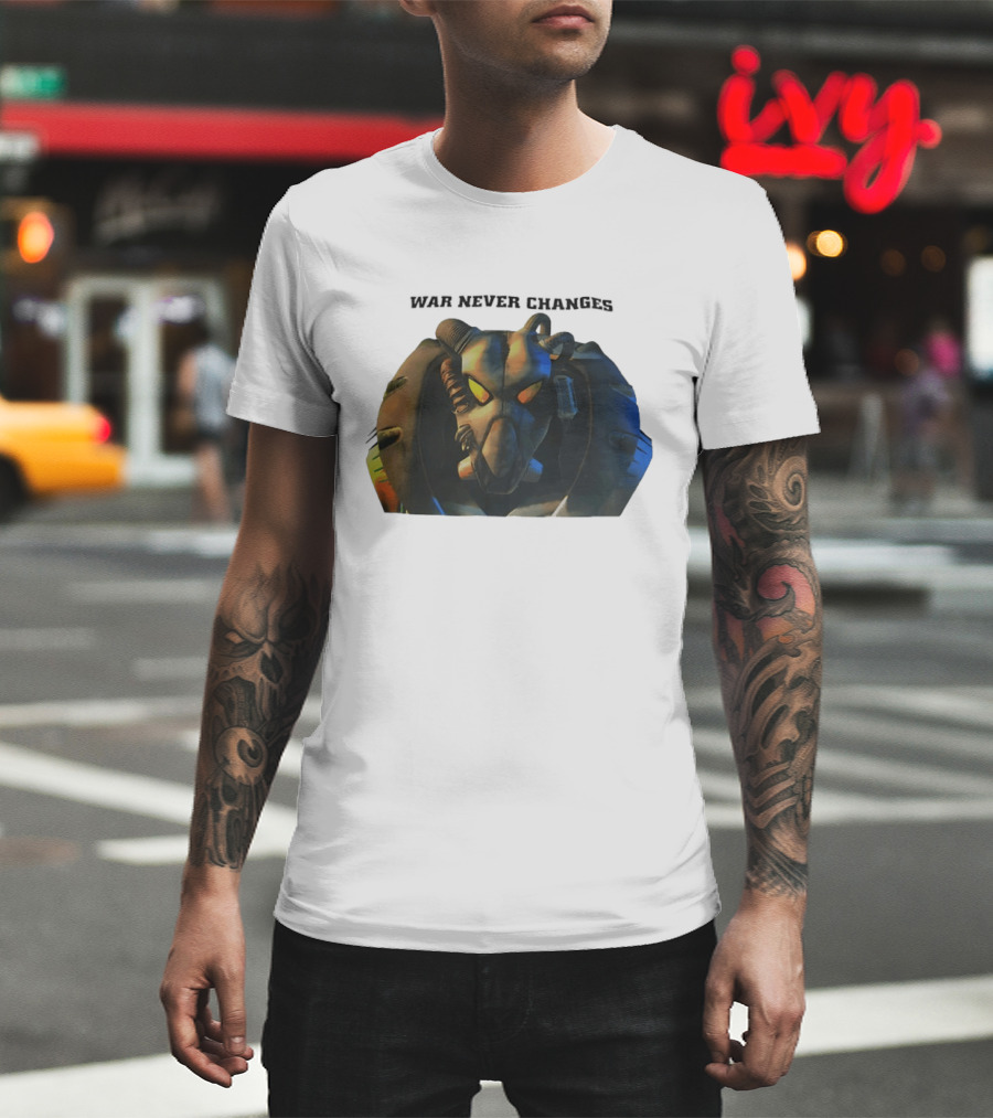War Never Changes Enclave Power Armor Iconic Fallout Gaming T-Shirt