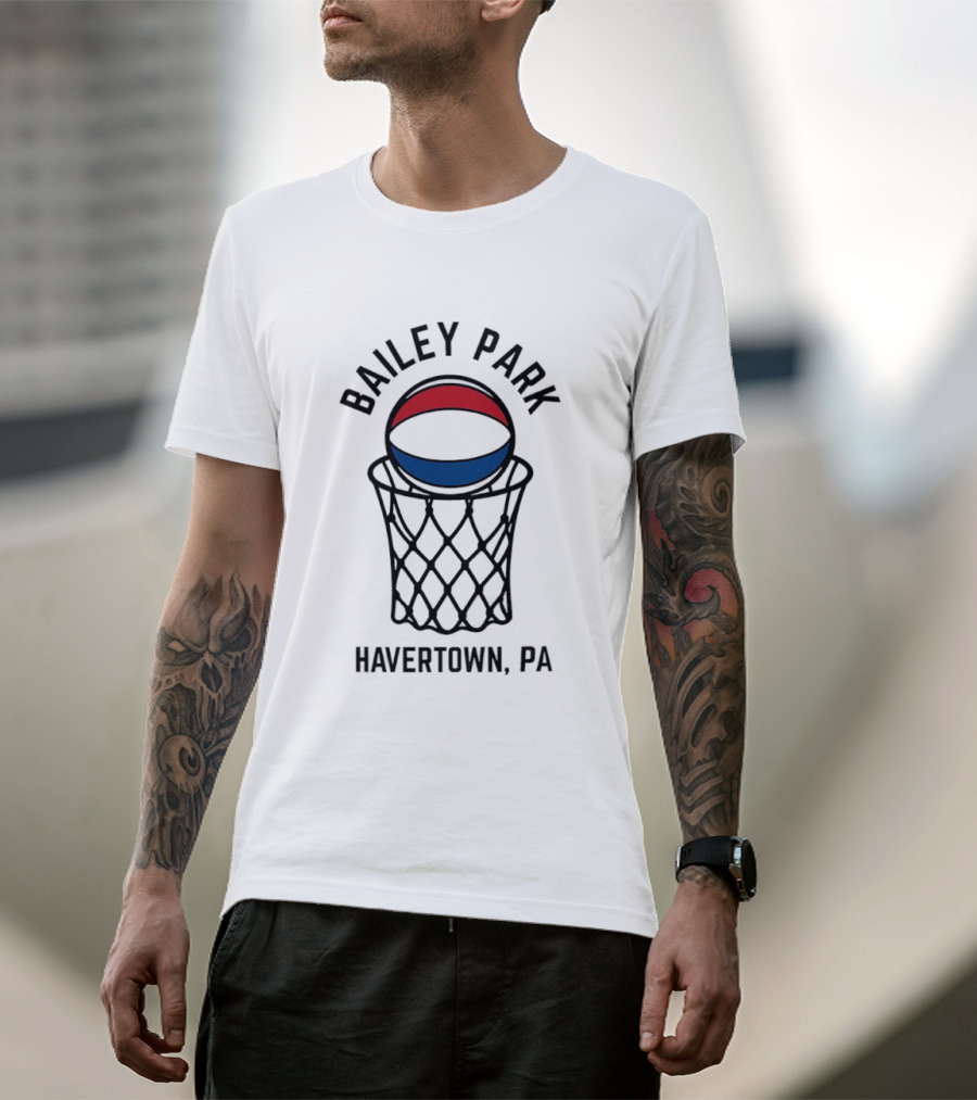Bailey Park Havertown PA Basketball Hoop Red Blue White Ball T-Shirt