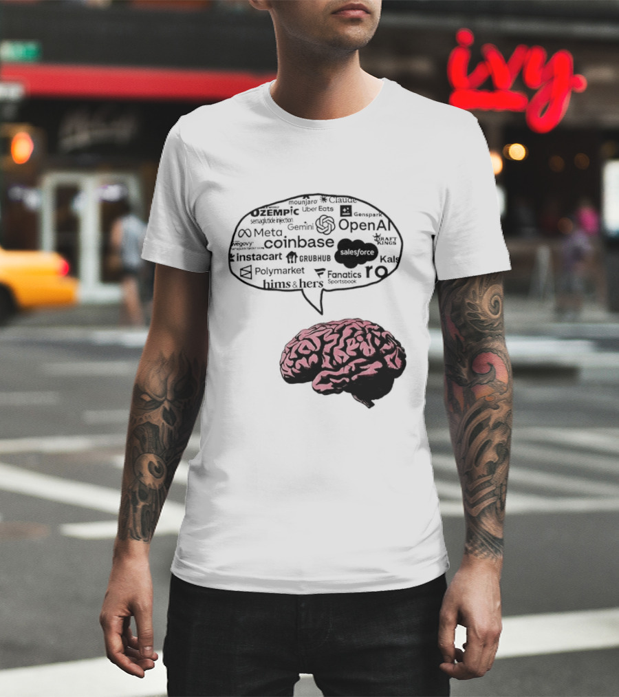 Capitalism Brain Thinking With Tech Giants Logos OpenAI Meta Twitter Coinbase Brands T-Shirt