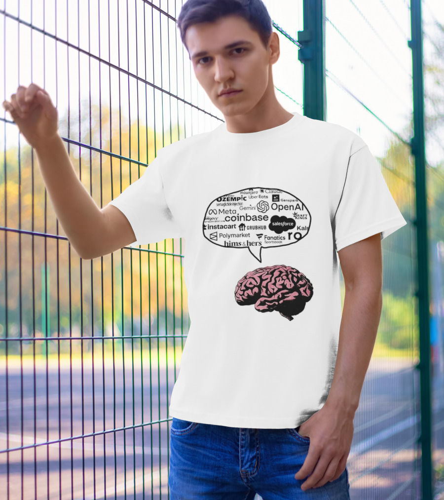 Capitalism Brain Thinking With Tech Giants Logos OpenAI Meta Twitter Coinbase Brands T-Shirt