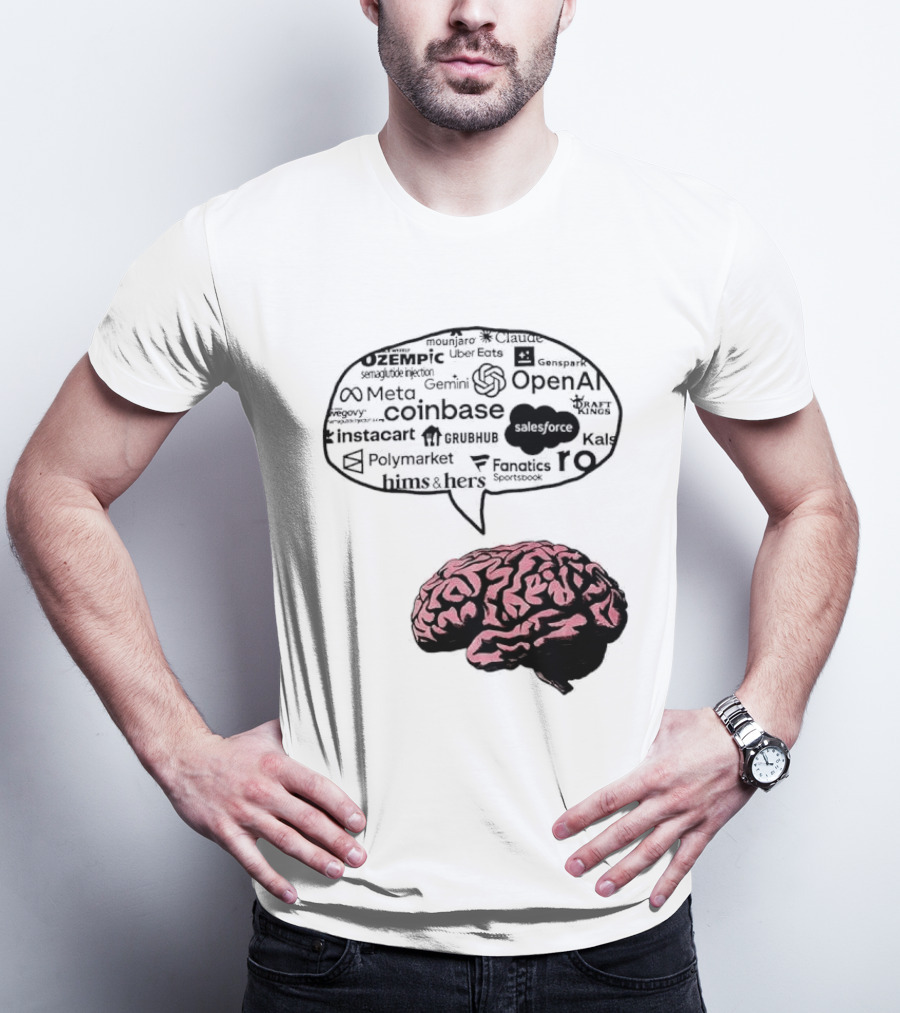 Capitalism Brain Thinking With Tech Giants Logos OpenAI Meta Twitter Coinbase Brands T-Shirt