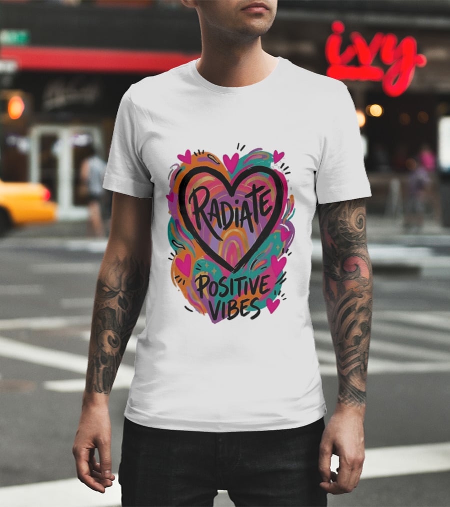 Radiate Positive Vibes Colorful Heart Shape T-Shirt