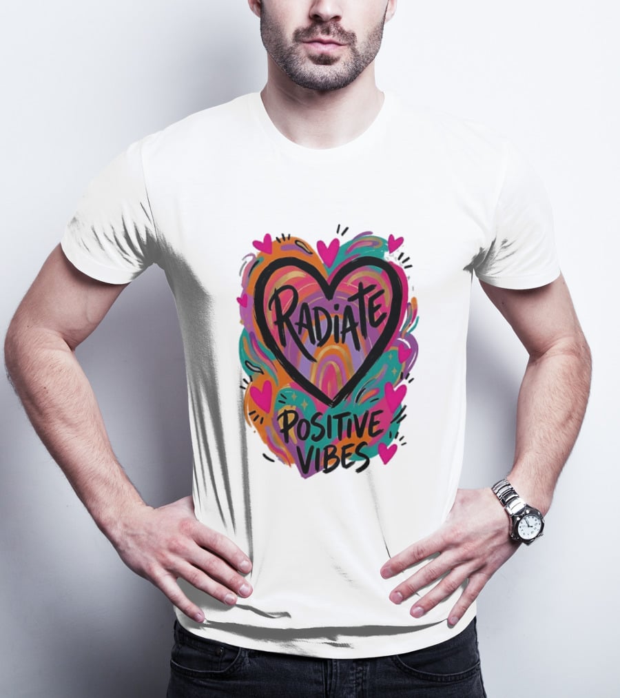 Radiate Positive Vibes Colorful Heart Shape T-Shirt