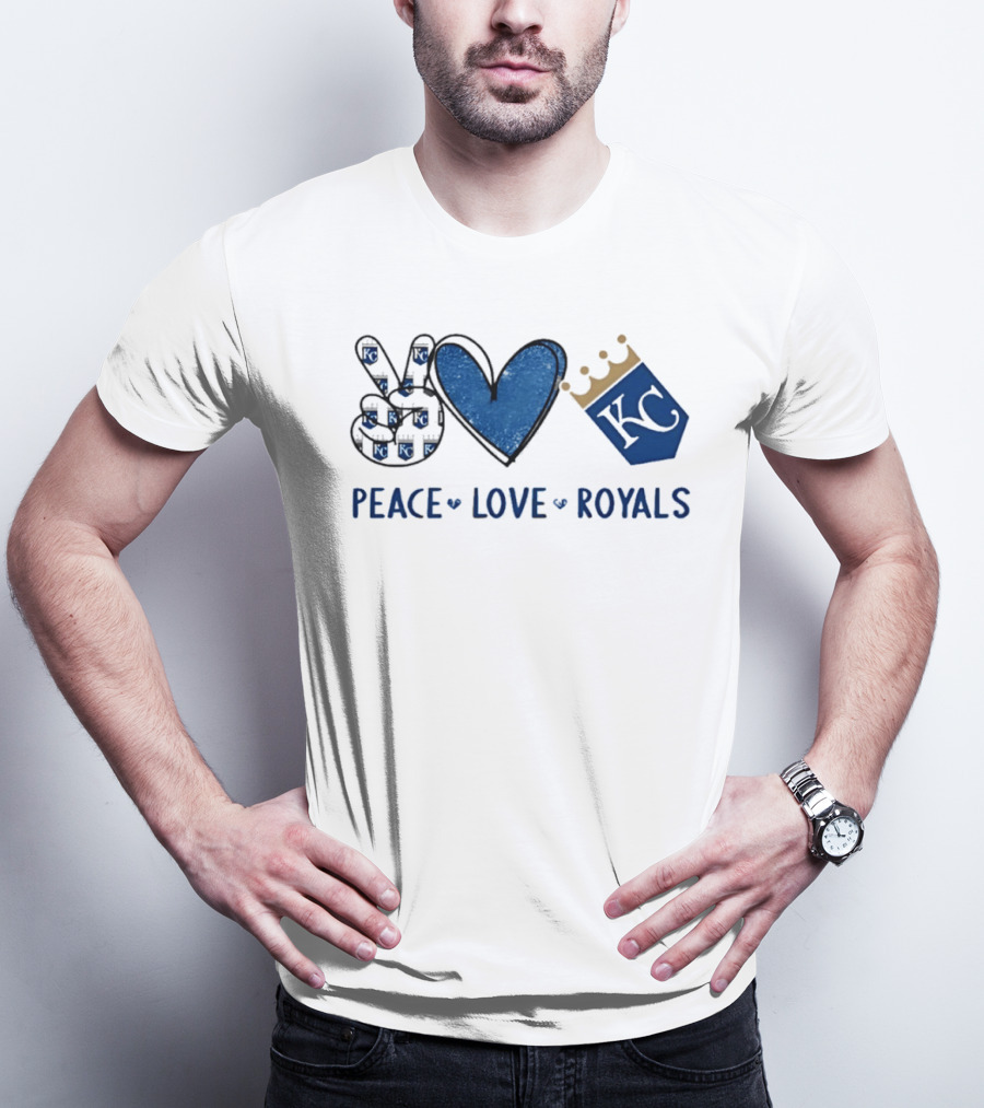 Peace Love KC Royals Hand Sign Heart Shape T-Shirt