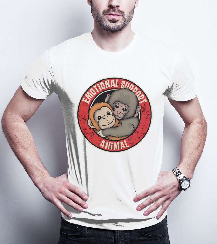 Emotional Support Animal Monkey Punch Hugging Sticker T-Shirt