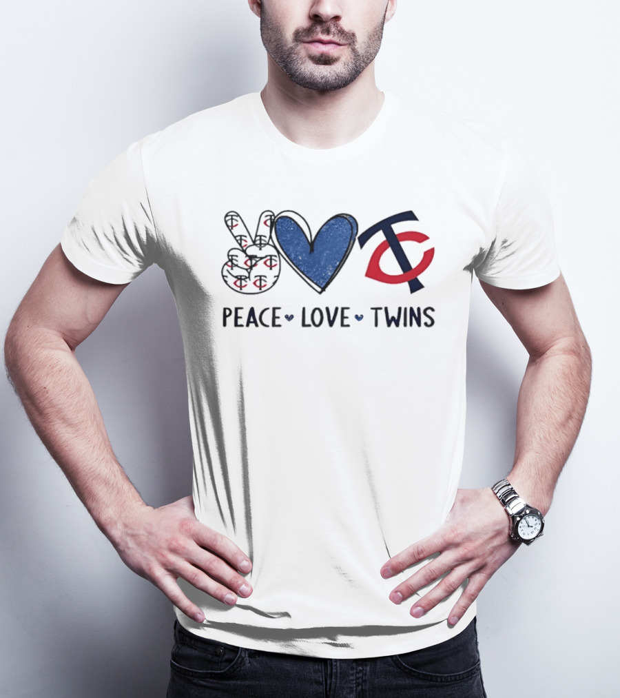 PEACE LOVE TWINS Hand Sign Heart Shape TC Logo Minnesota Twins T-Shirt