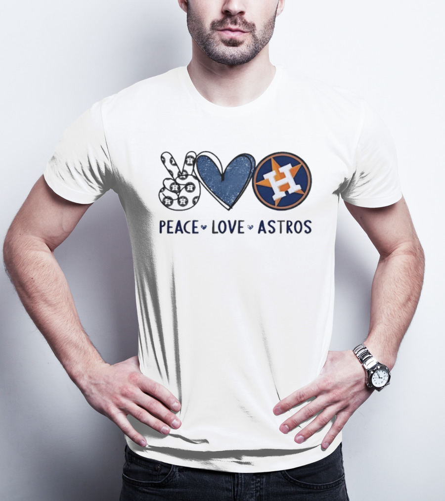 Peace Love Astros Hand Sign Heart Shape Houston Team T-Shirt