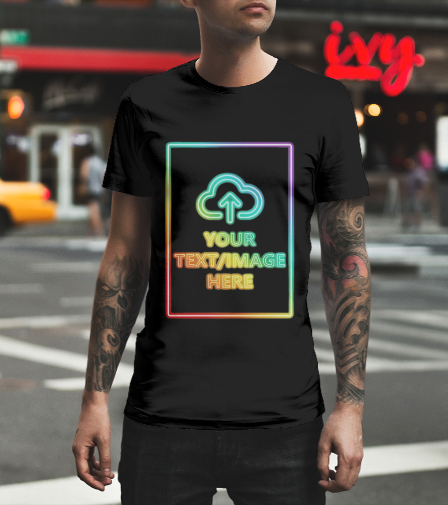 Your Text Image Here Neon Light Cloud Upload T-Shirt