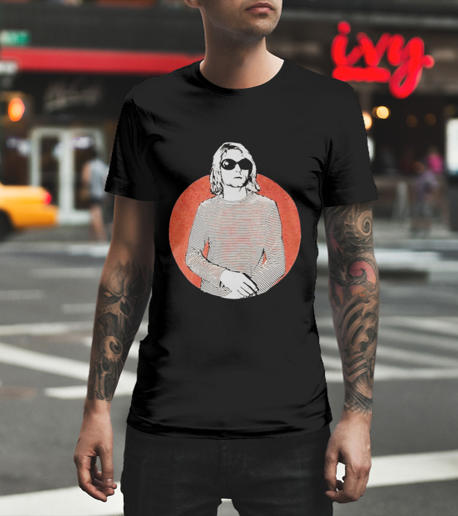 Kurt Cobain Striped Long Sleeve With Sunglasses T-Shirt