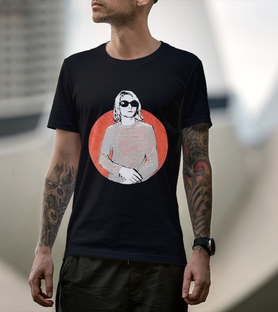 Kurt Cobain Striped Long Sleeve With Sunglasses T-Shirt