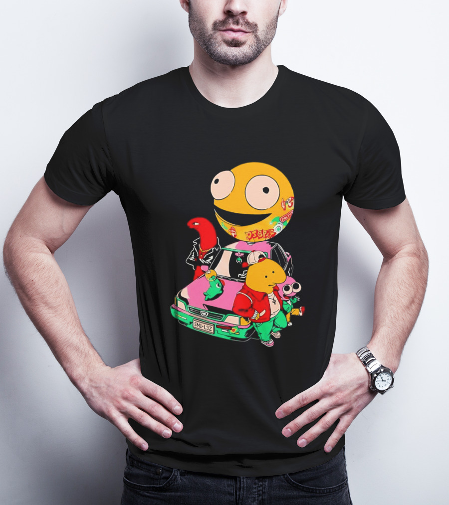 Pac Man Inspired Japanese Characters And Vintage Car Adventure T-Shirt