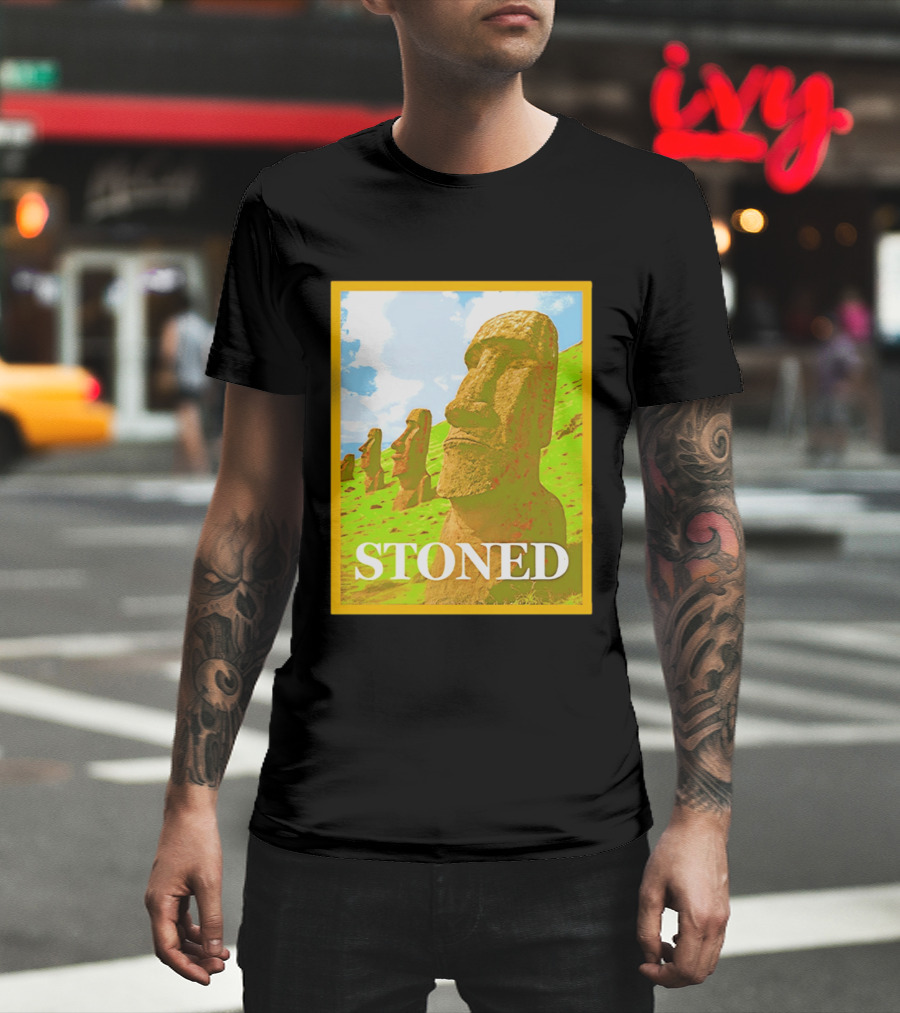 Stoned Moai Statue Easter Island Head Print T-Shirt
