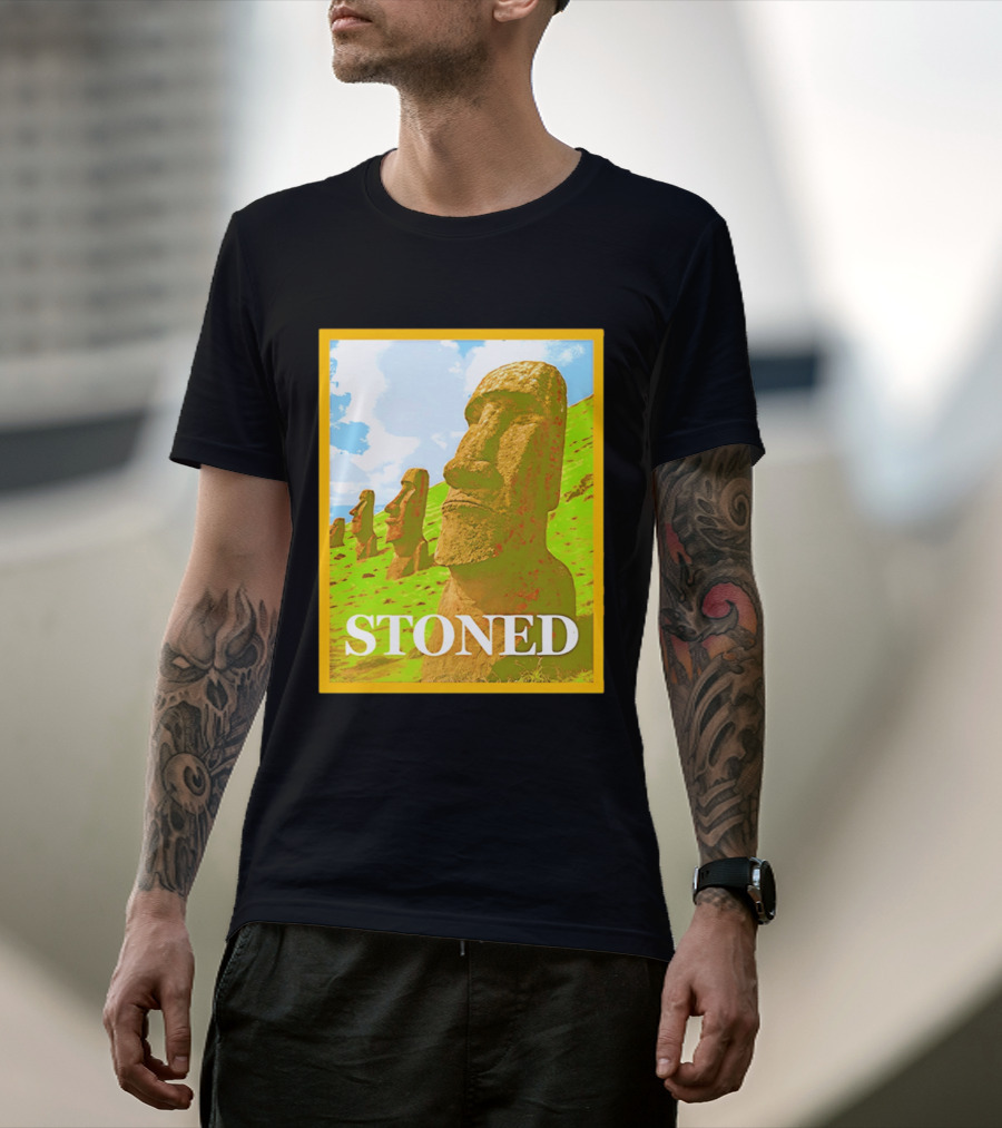 Stoned Moai Statue Easter Island Head Print T-Shirt
