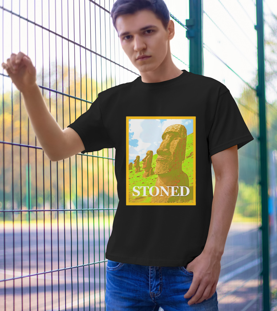 Stoned Moai Statue Easter Island Head Print T-Shirt