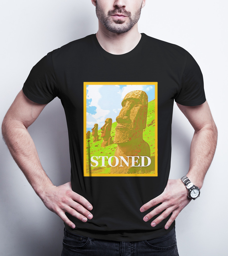 Stoned Moai Statue Easter Island Head Print T-Shirt