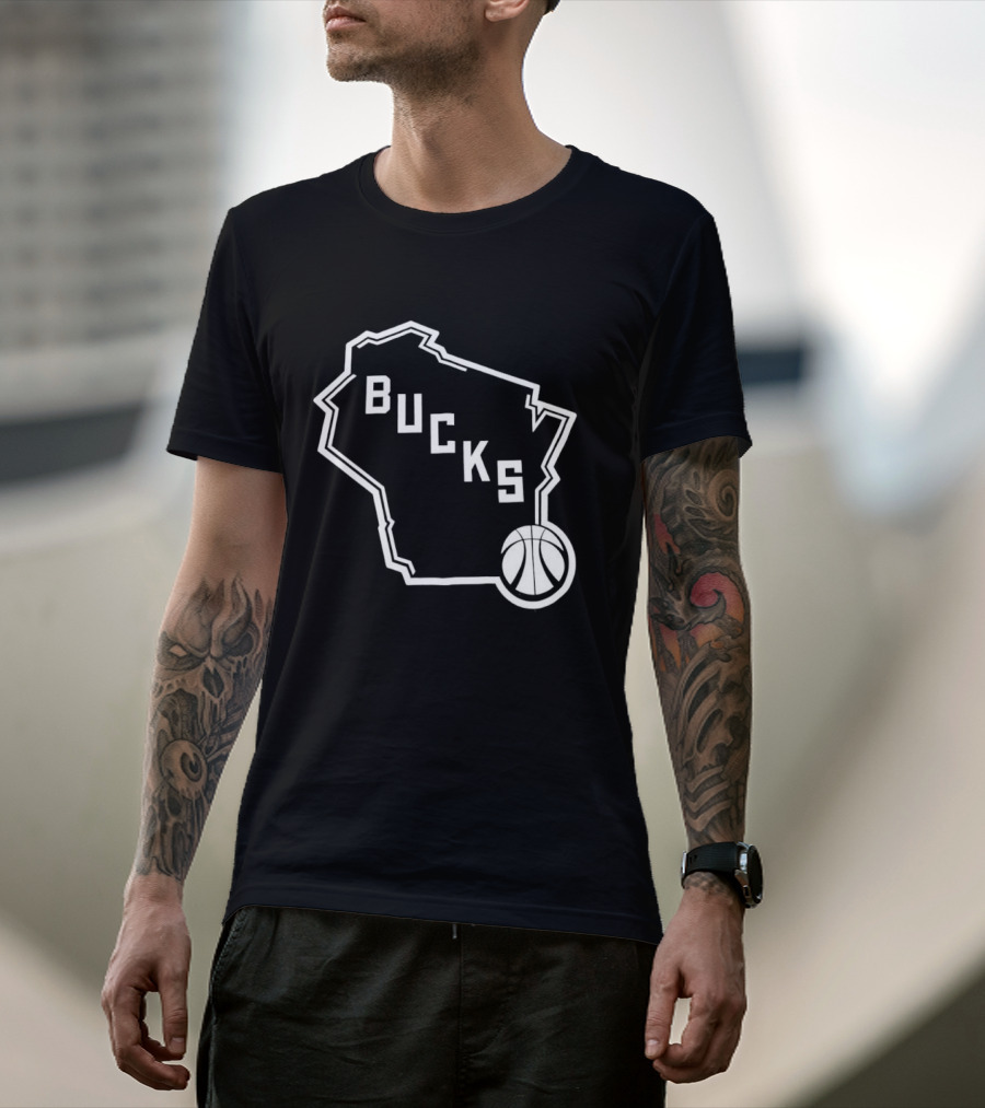 Milwaukee Bucks State Outline With Basketball T-Shirt