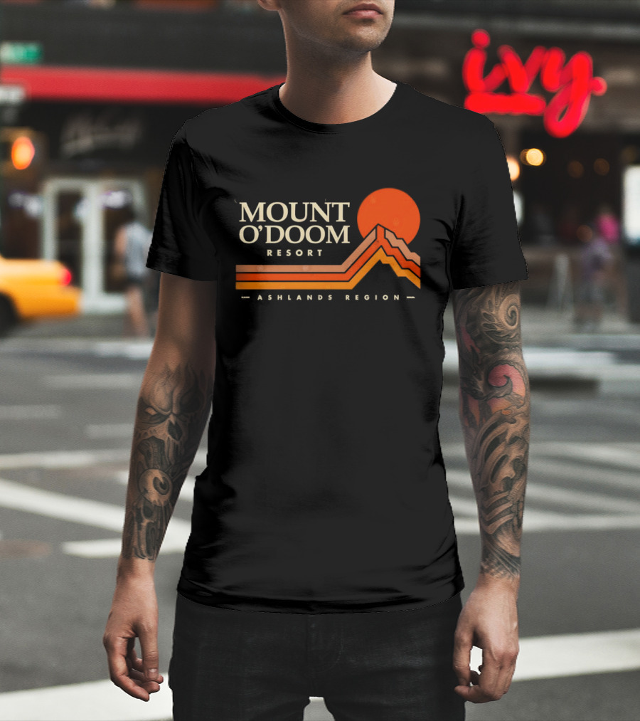 Mount O'Doom Resort Ashlands Region Sunset Retro Mountain T-Shirt