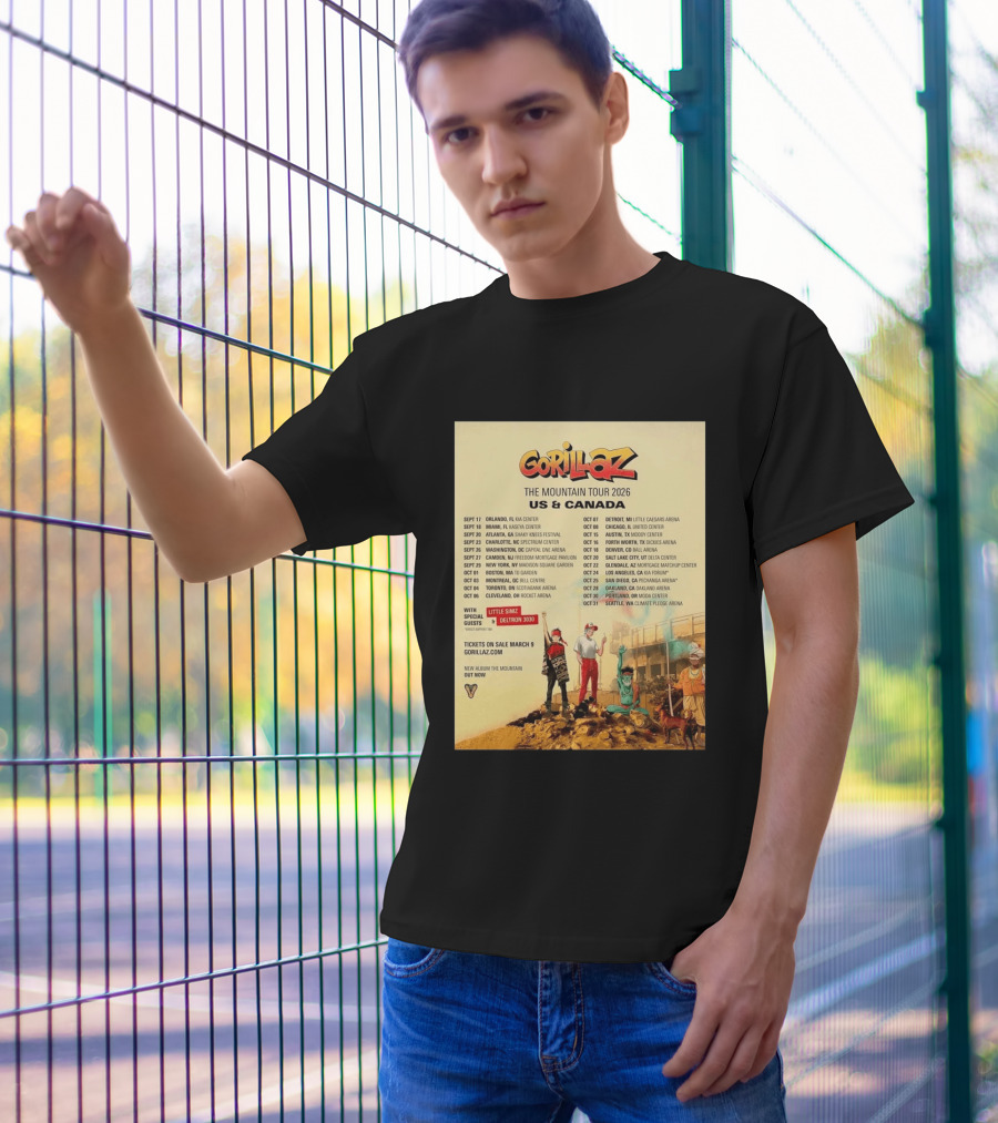 Gorillaz The Mountain Tour 2026 US Canada Dates Little Simz Deltron 3030 T-Shirt