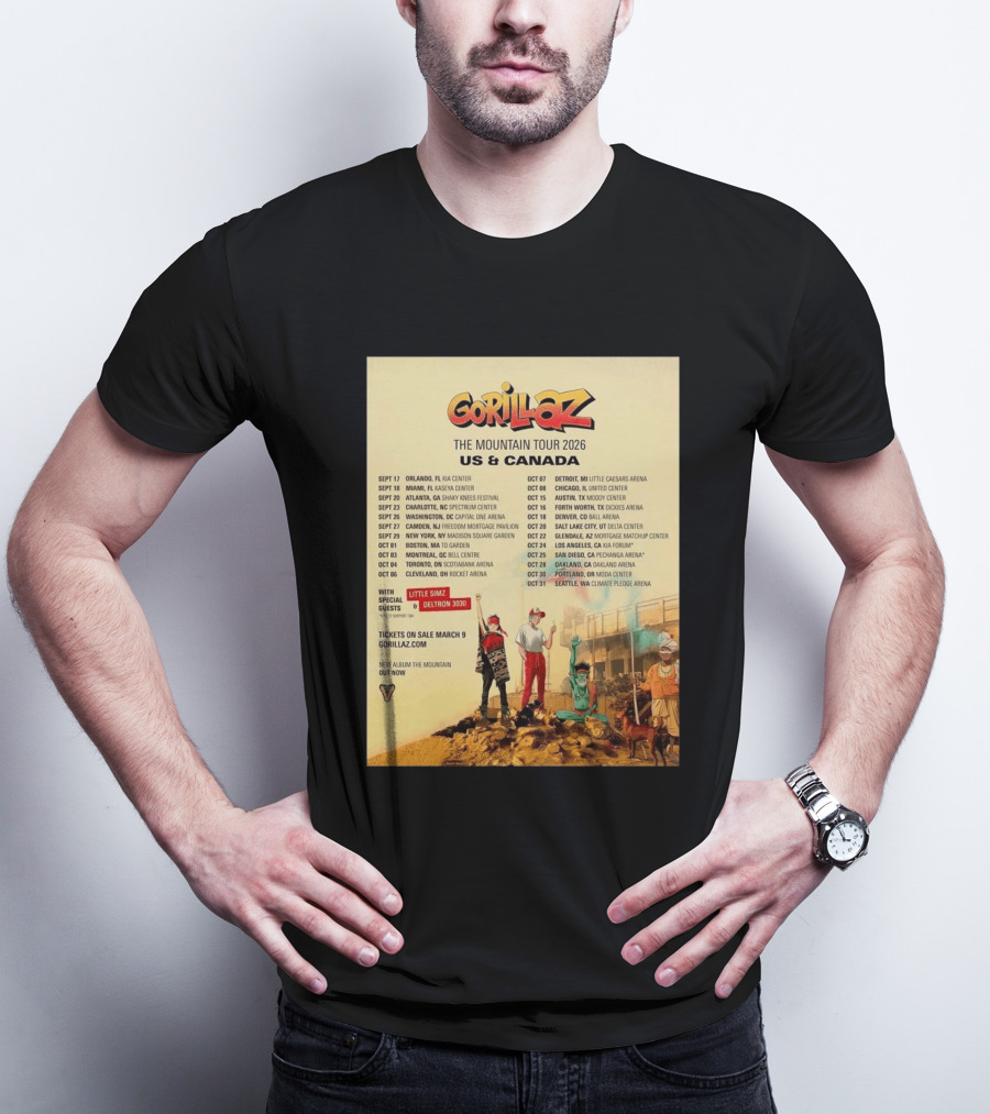 Gorillaz The Mountain Tour 2026 US Canada Dates Little Simz Deltron 3030 T-Shirt