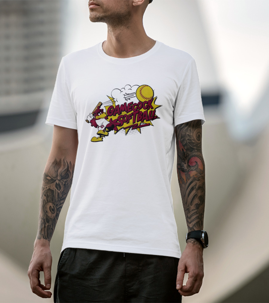 Gamecock Softball Cartoon Player Batting With Ball T-Shirt