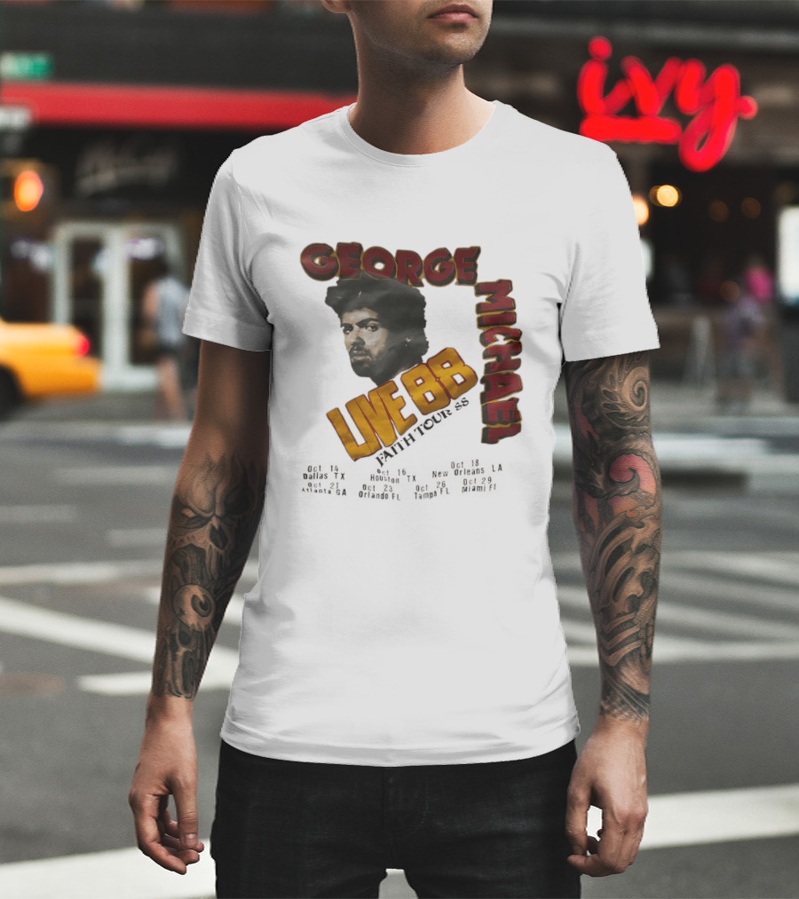 George Michael Live 88 Faith Tour 1988 Wembley Birmingham Glasgow Paris Dortmund Rotterdam T-Shirt