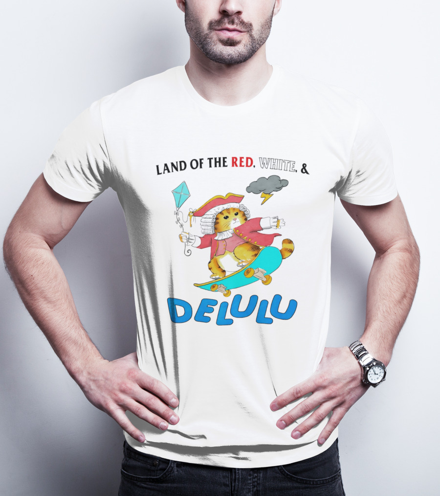 Land Of The Red White And Delulu Cat Pirate Skateboard Kite T-Shirt