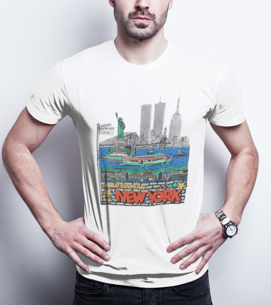 Statue Of Liberty Brooklyn Bridge Broadway Central Park 5th Ave Manhattan New York Skyline T-Shirt