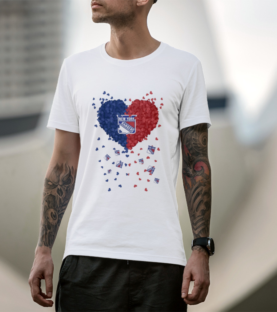 New York Rangers Heart Shaped Emblem With Blue And Red T-Shirt
