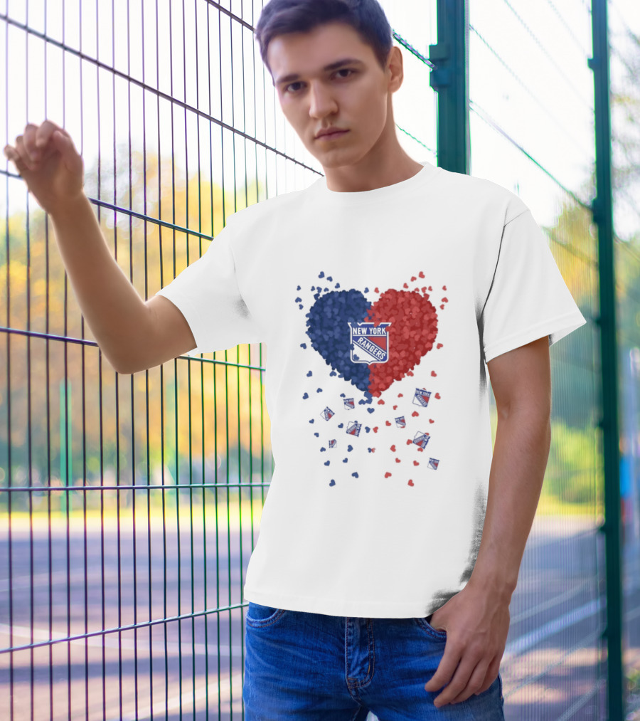 New York Rangers Heart Shaped Emblem With Blue And Red T-Shirt