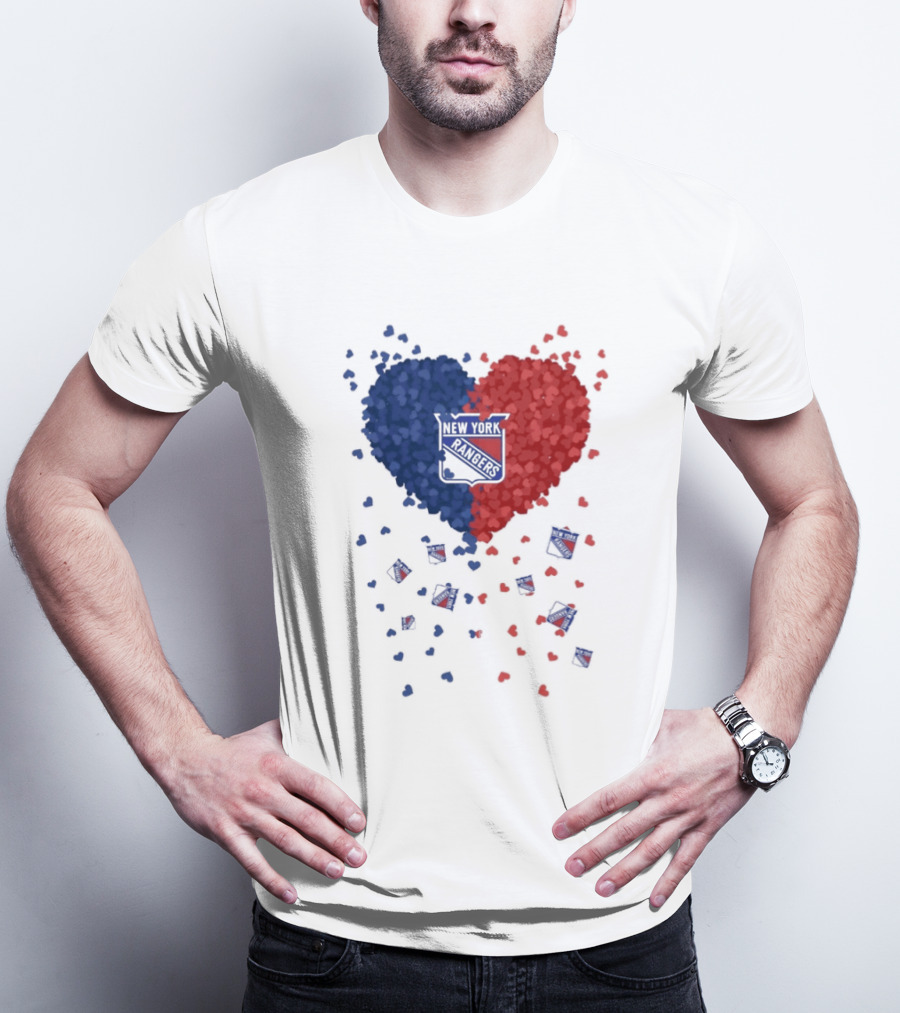 New York Rangers Heart Shaped Emblem With Blue And Red T-Shirt