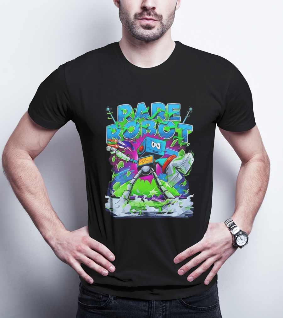 RARE ROBOT 555 Futuristic Retro Neon Style Robot Explosion T-Shirt