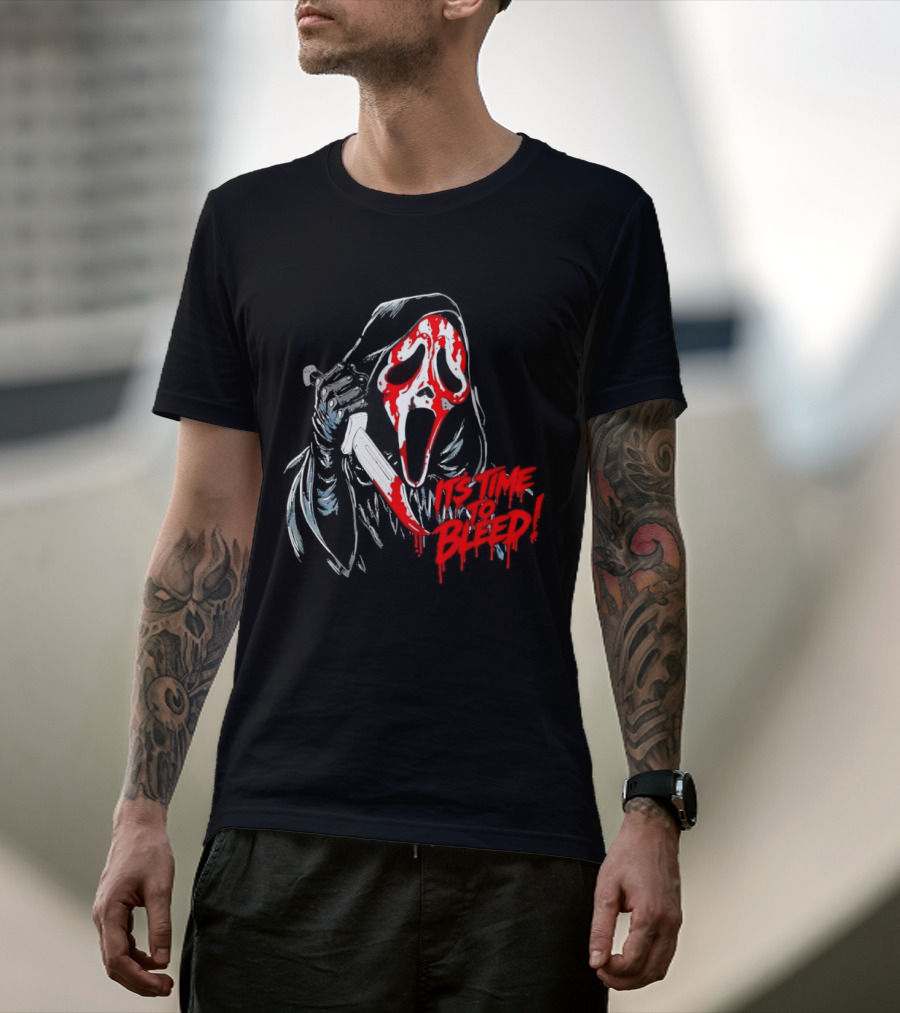 Ghost Face Time To Bleed Horror Iconic Scream Mask T-Shirt