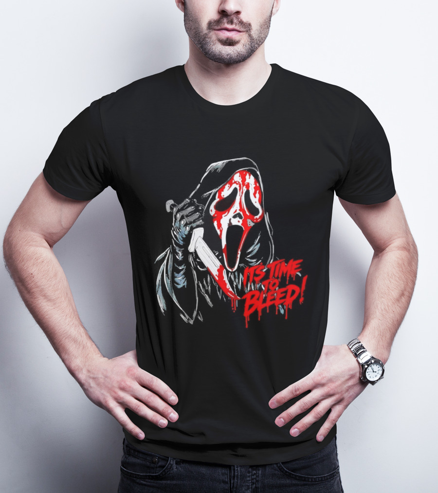 Ghost Face Time To Bleed Horror Iconic Scream Mask T-Shirt