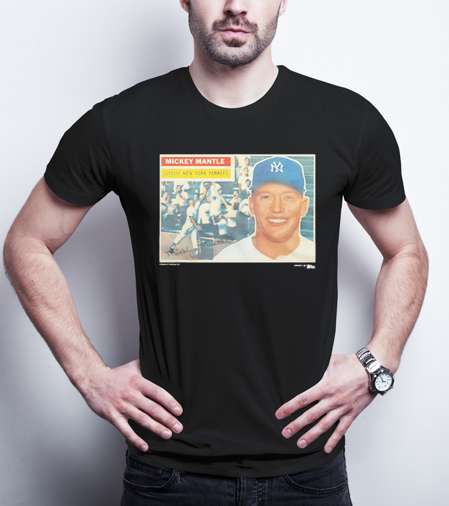 Mickey Mantle Outfield New York Yankees 1956 Topps Baseball Card T-Shirt