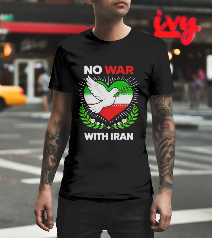 No War With Iran Dove Peace Heart Flag T-Shirt