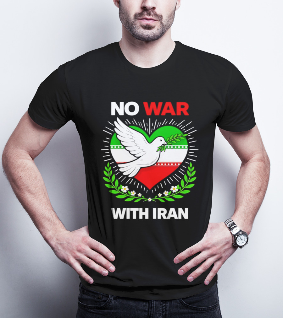 No War With Iran Dove Peace Heart Flag T-Shirt