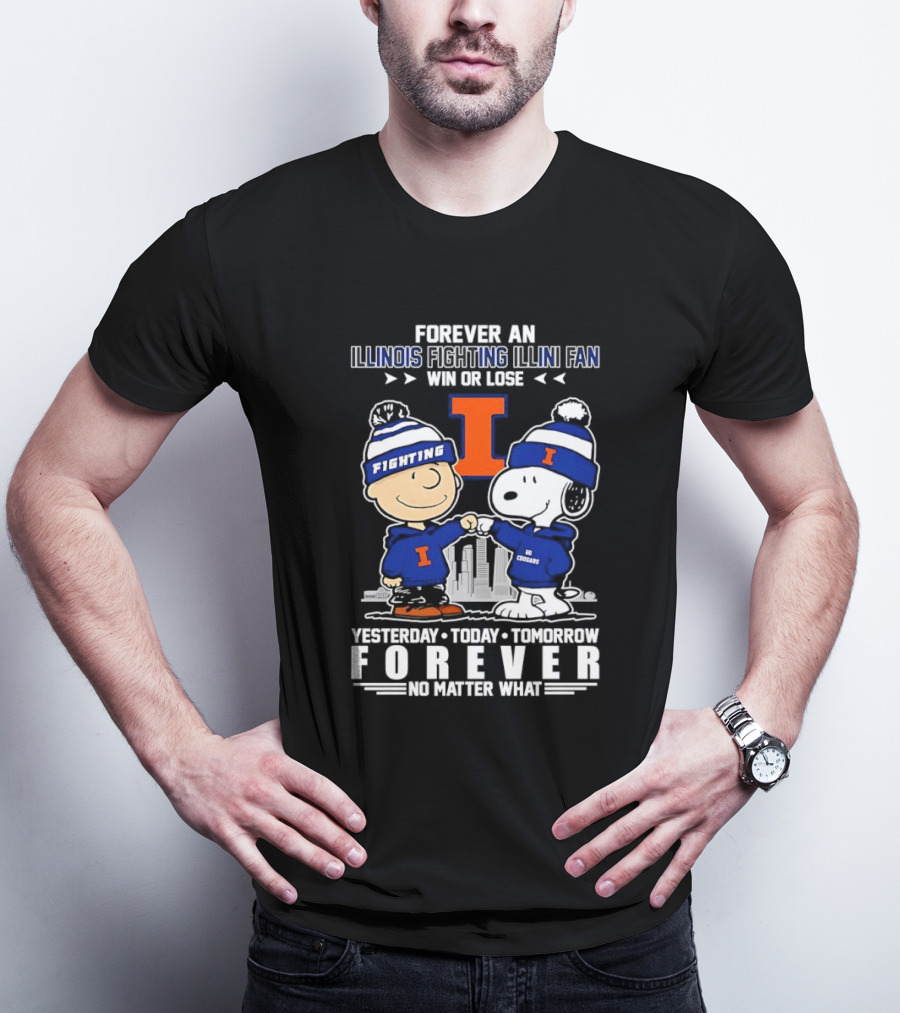 Illinois Fighting Illini Fan Snoopy Charlie Brown Forever Yesterday Today Tomorrow T-Shirt