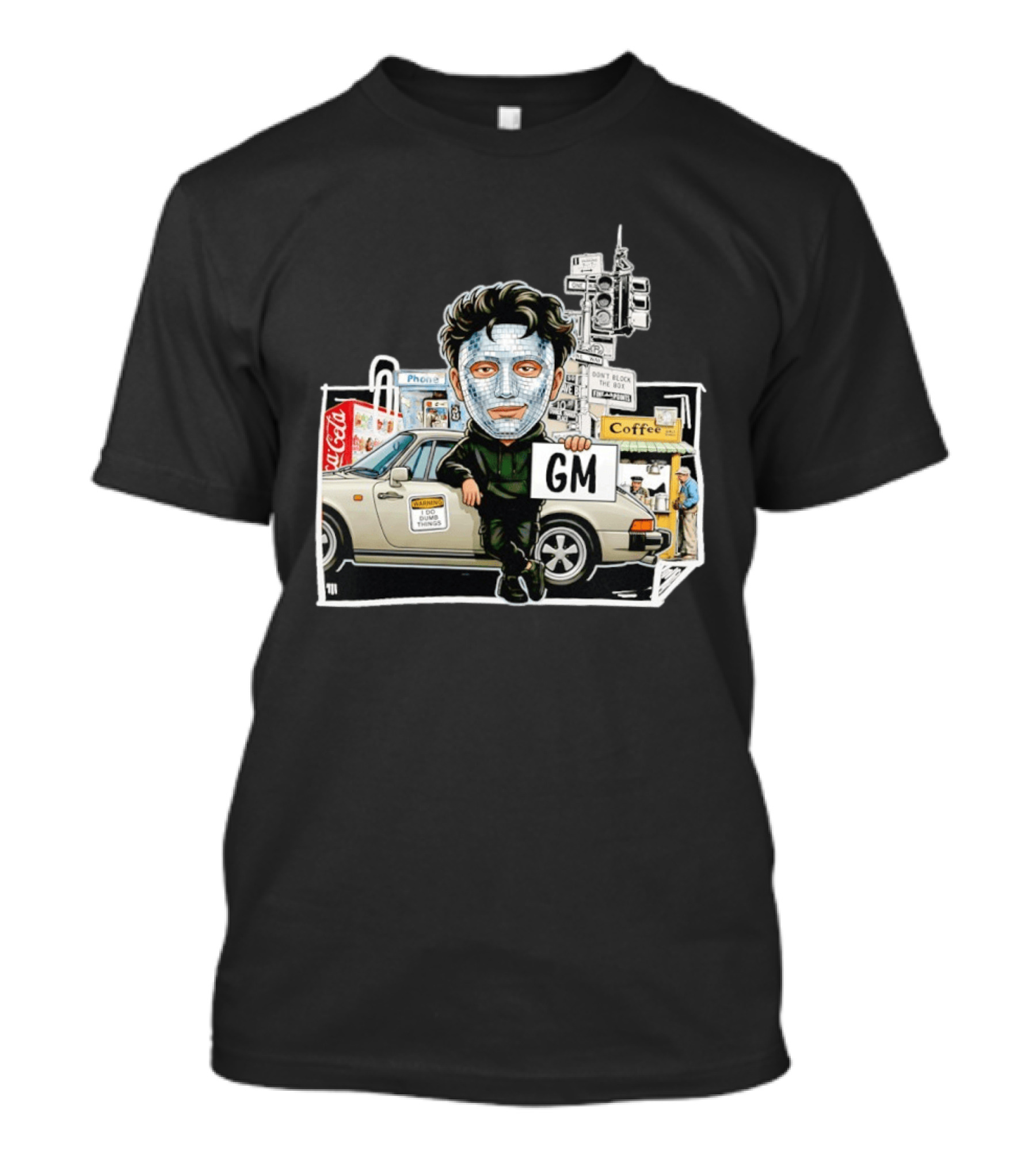 Don't Block The Box Warning I Do Dumb Things Traffic Signal Masked T-Shirt