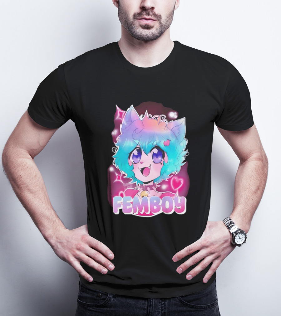 Femboy Anime Pastel Cat Ears Kawaii Aesthetic Cute T-Shirt