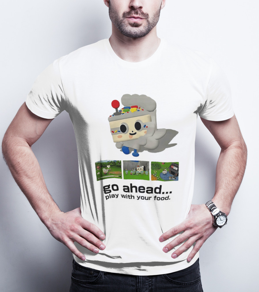 Go Ahead Play With Your Food Fun Cake Character Adventure Scenes T-Shirt